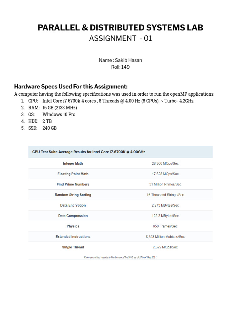 149 - Parallel & Distributed Systems Lab 01 Report | PDF