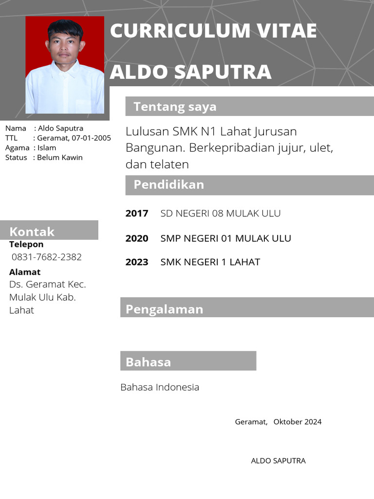 Aldo Saputra Curriculum Vitae: Tentang Saya | PDF