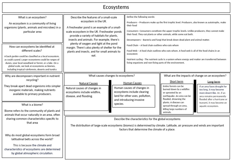 Ecosystem Revision Sheet EG | PDF