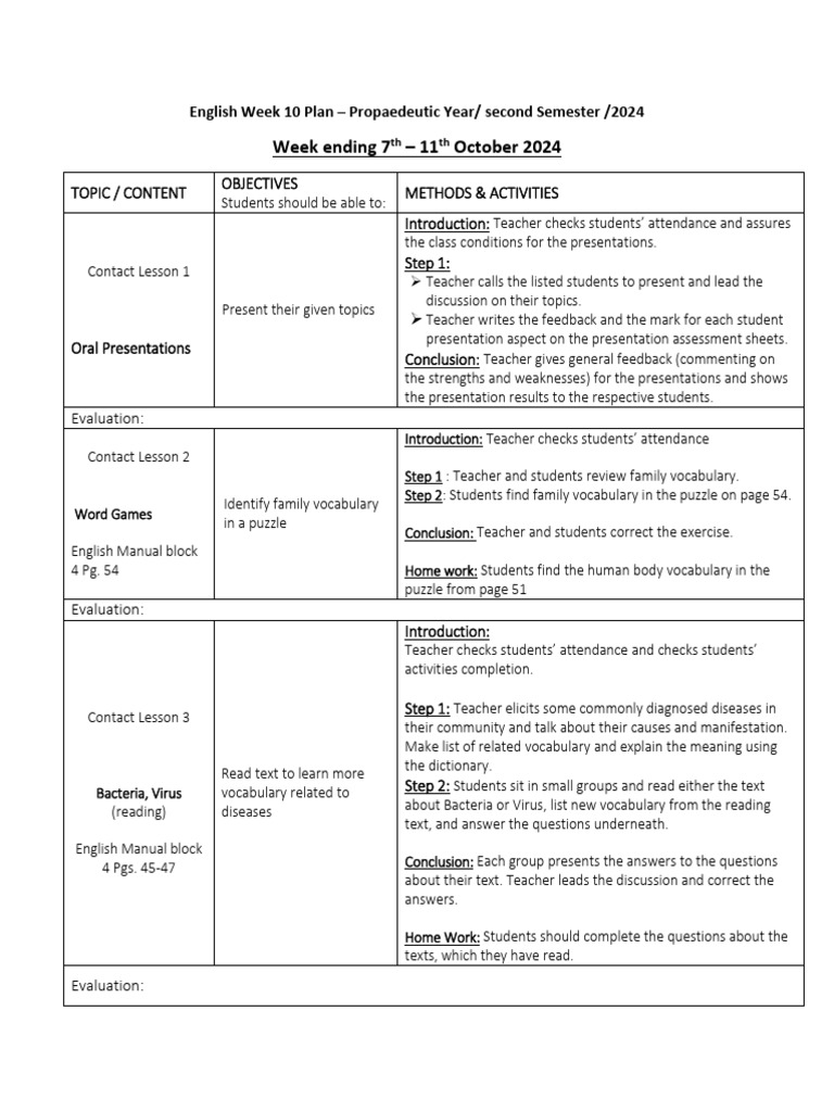 Week Ending 7th - 11th October 2024 | PDF