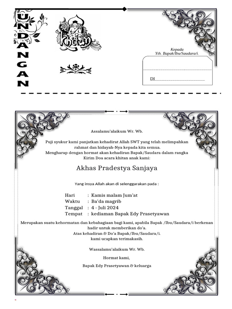 Undangan Kirim Doa Acara Khitan | PDF
