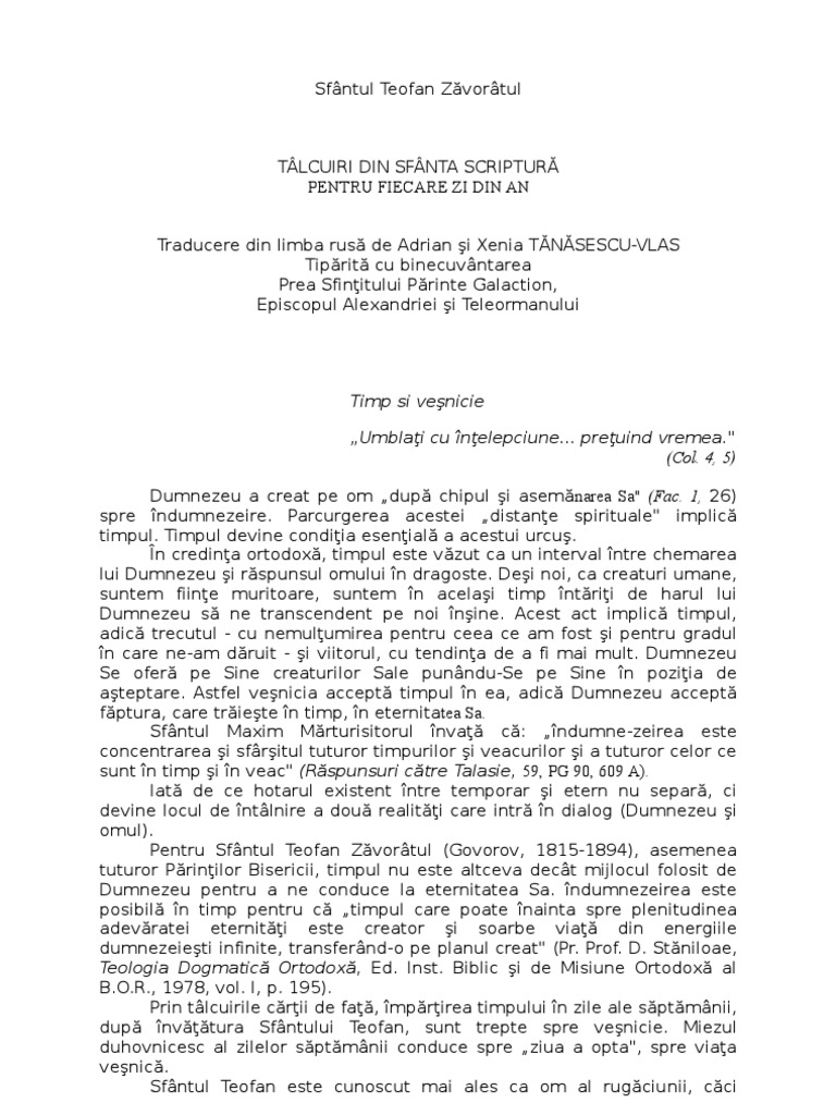 Sf. Teofan Zavoratul - Talcuiri Din Sfanta Scriptura Pentru Fiecare Zi ...