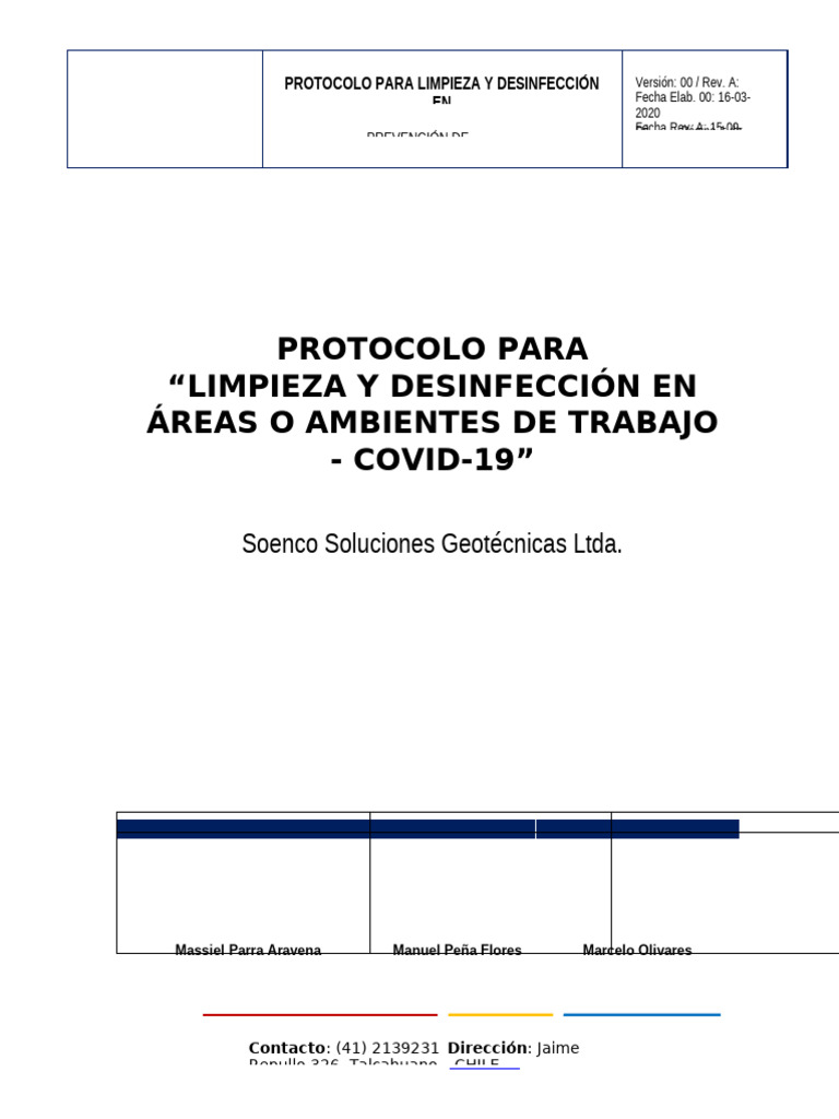 1A. Protocolo de Limpieza y Desinfección COVID-19 Rev. A - S.Soluciones | PDF