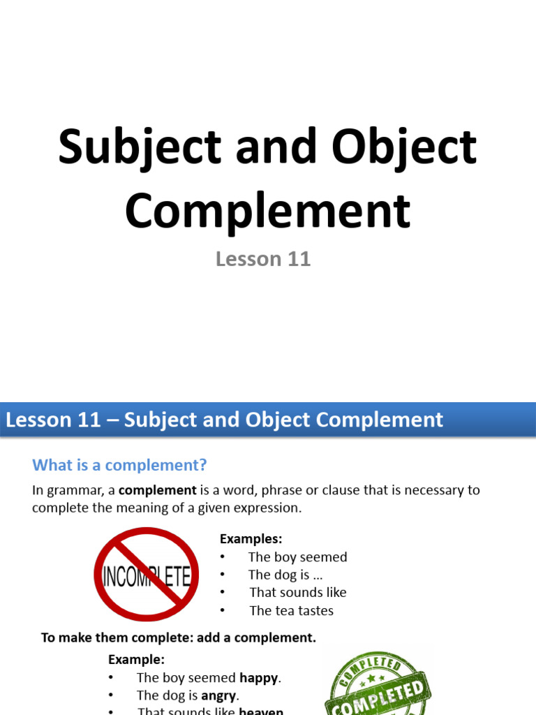 Lesson 11 - Subject and Object Complement | PDF
