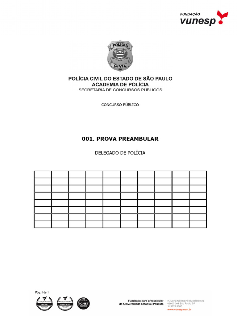 Vunesp 2023 PC SP Delegado de Policia Gabarito | PDF Vunesp 2023 PC SP Delegado de Policia Gabarito | PDF