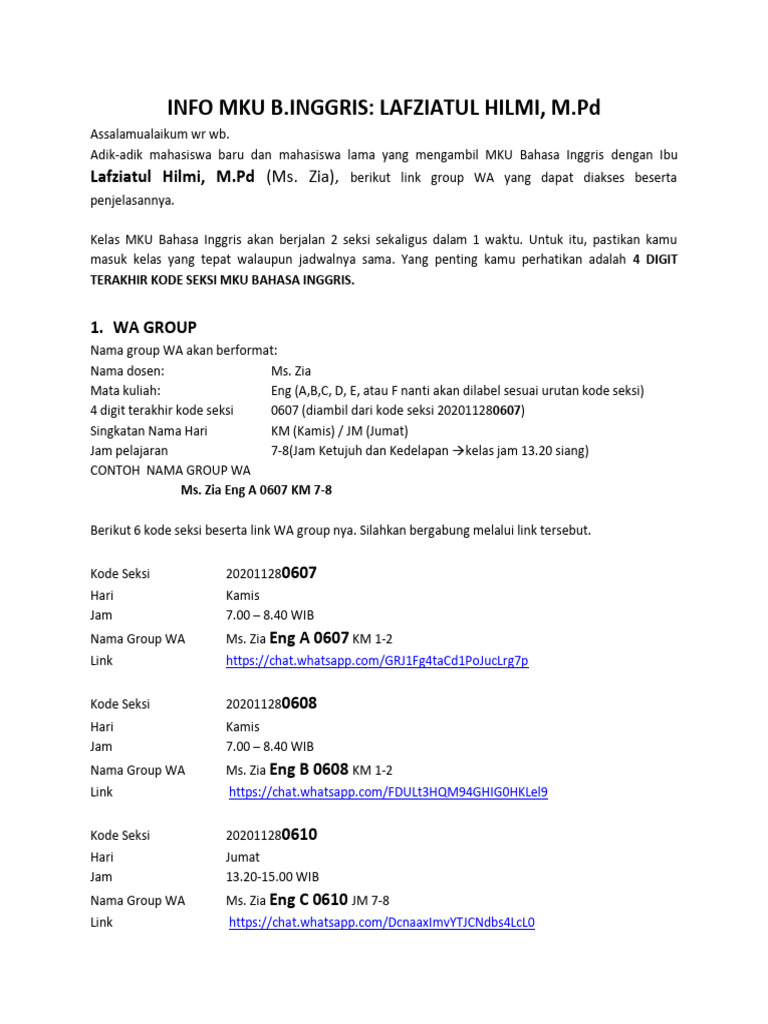 Info Mku B.Inggris: Lafziatul Hilmi, M.PD | PDF