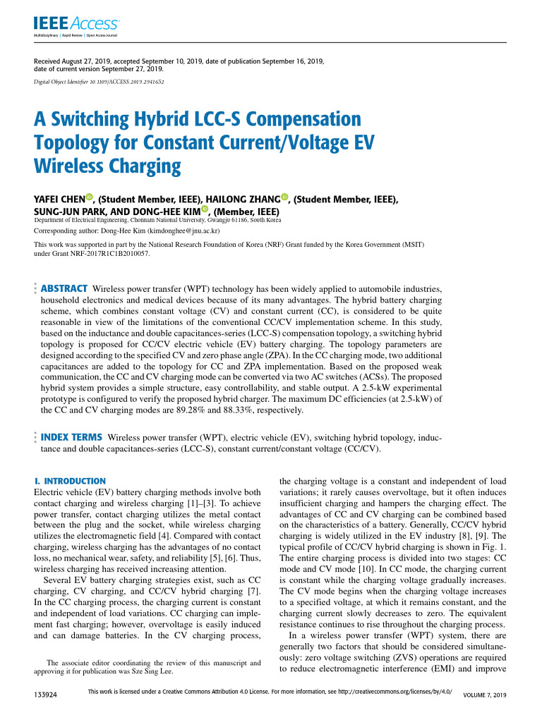 A Switching Hybrid LCC-S Compensation Topology For Constant Current Voltage EV Wireless Charging ...