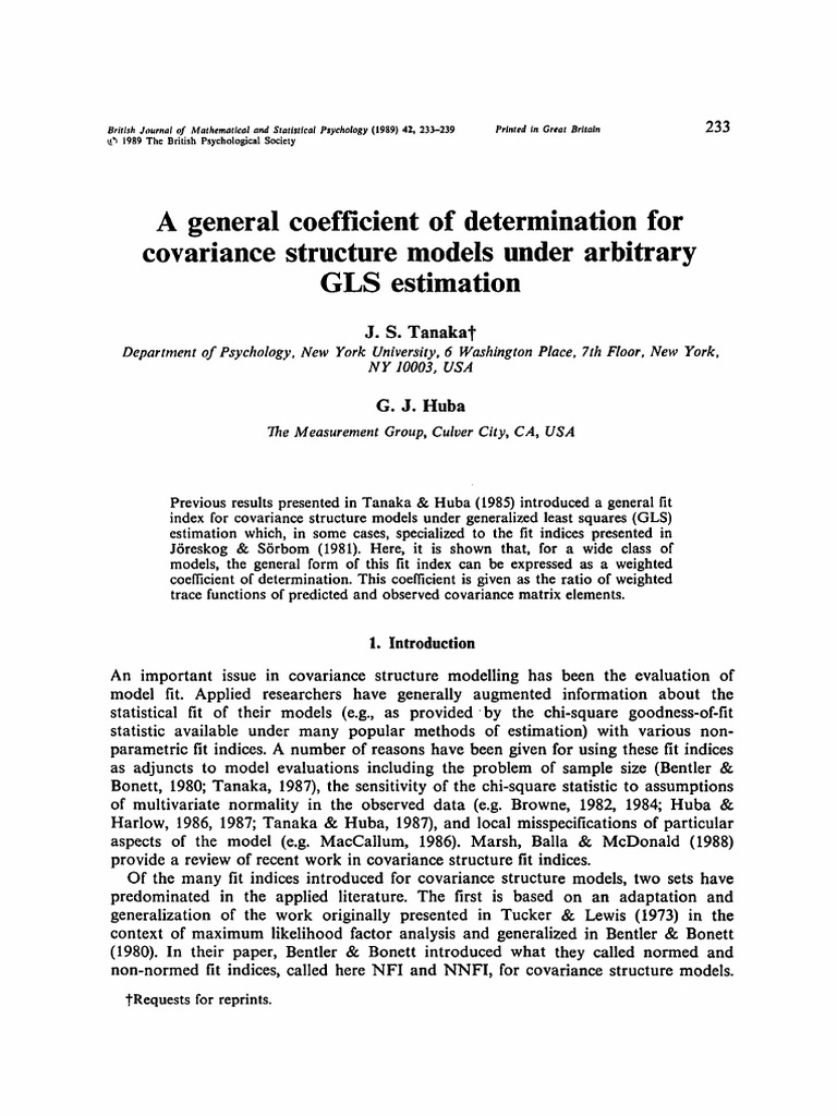 Tanaka 1989 - BJMSP-A General Coefficient of Determination For Covariance Structure Models Under ...