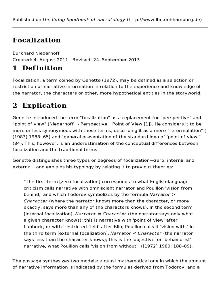 Genette, Focalization Entry | PDF