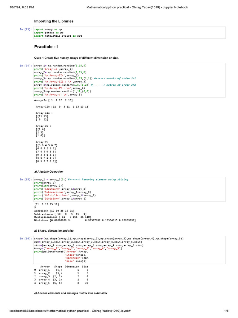 Mathematical Python Practical - Chirag Yadav (1019) - Jupyter Notebook | PDF