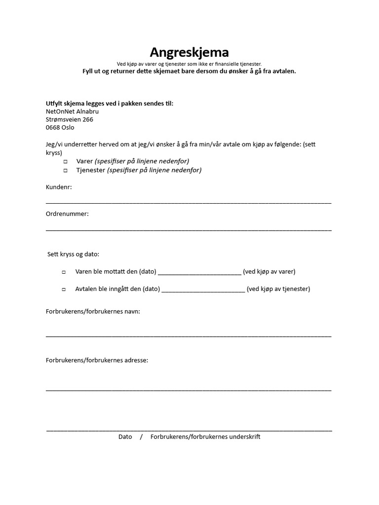 Angreskjema NON 1.2 | PDF