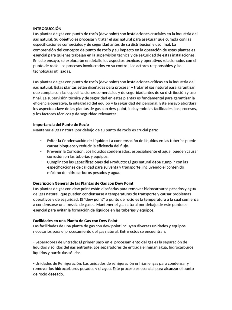Plantas de Gas Con Punto de Rocío (Dew Point) | PDF