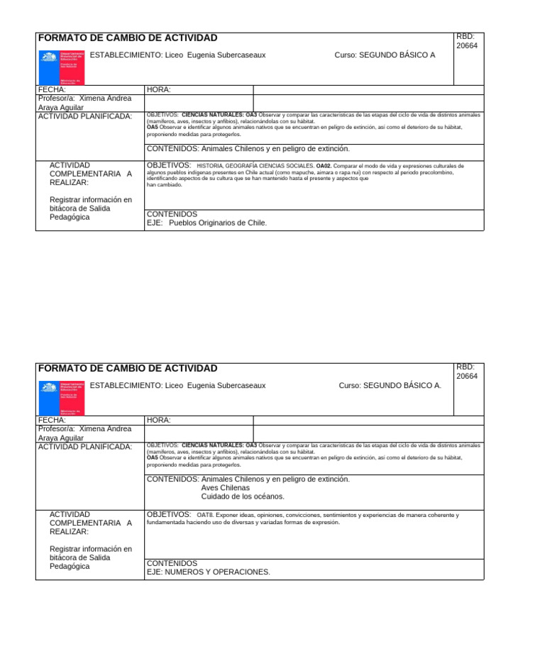 Cambio de Actividades Salida Educativa 2024 | PDF