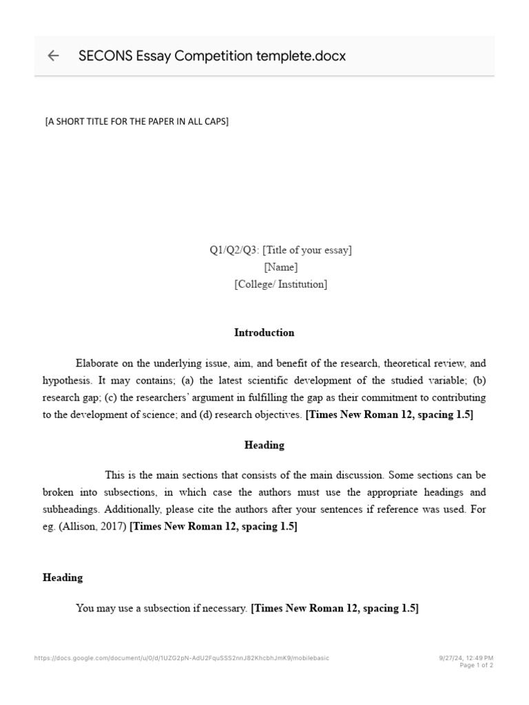 SECONS Essay Competition Templete | PDF