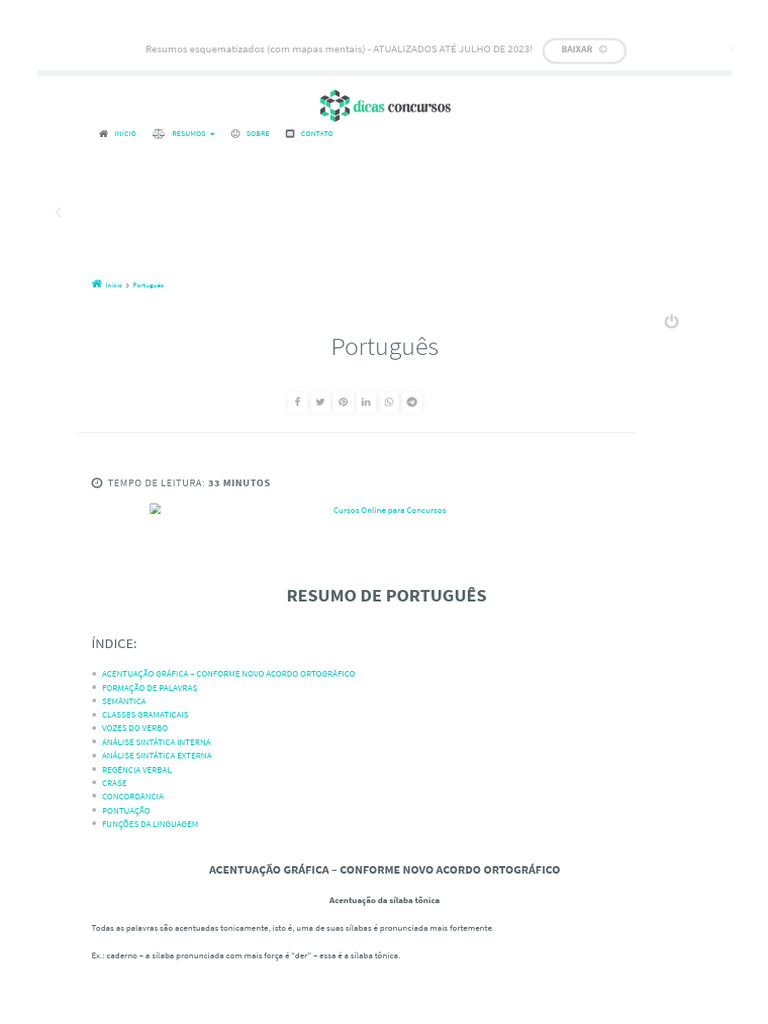 Resumo de Português para Provas e Concursos (GRATUITO) | PDF