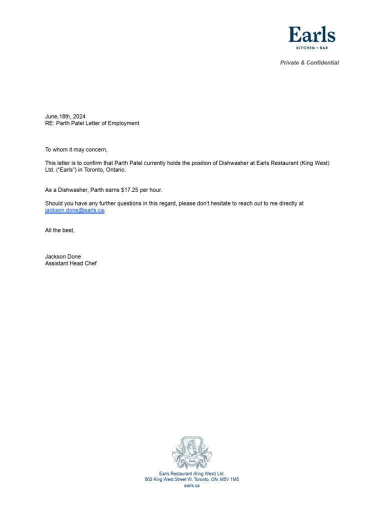 Parth Patel - Letter of Employment | PDF