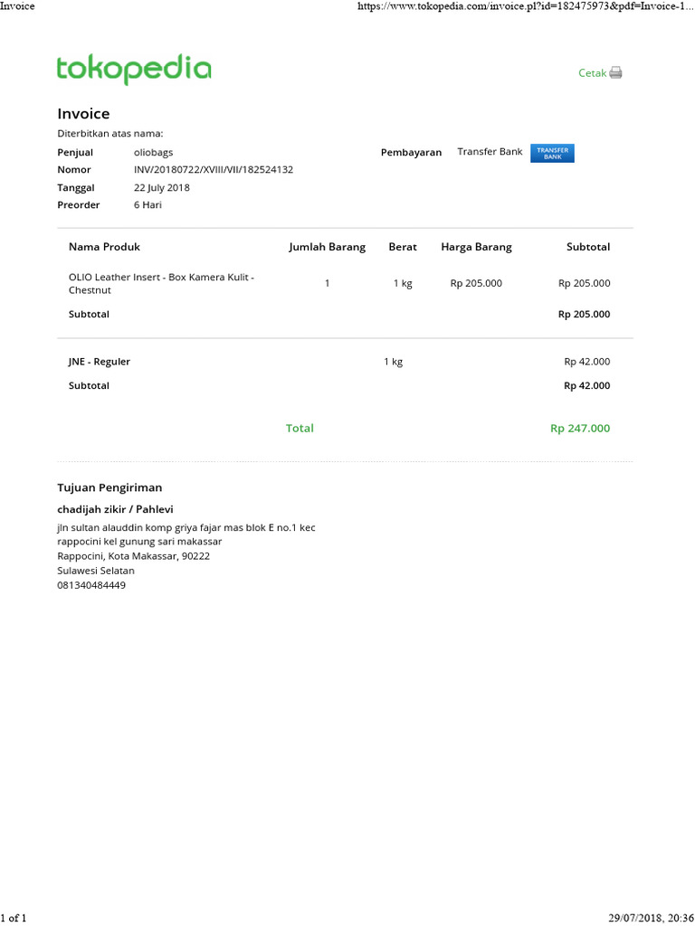 Invoice: Nama Produk Jumlah Barang Berat Harga Barang Subtotal | PDF