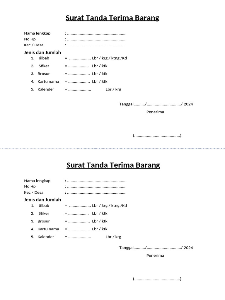 Surat Tanda Terima Barang | PDF