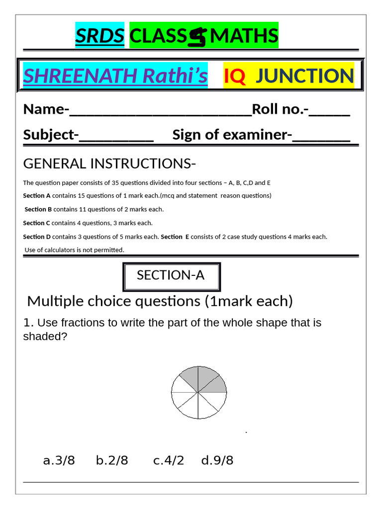 Fraction Class 5 Assignment | PDF