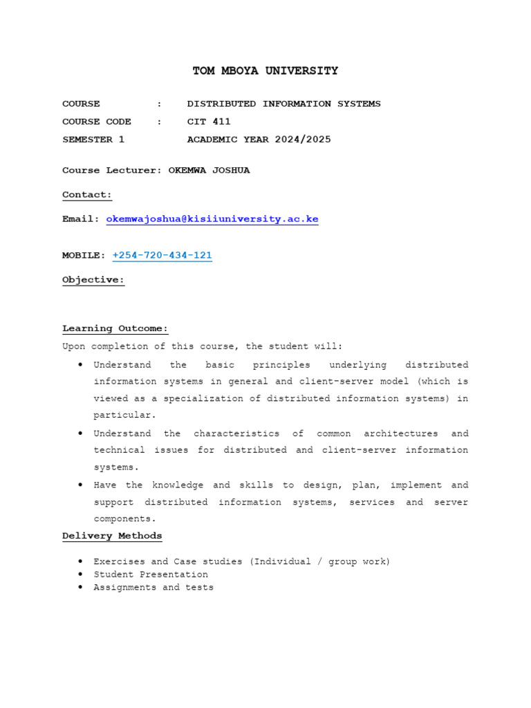 CIT 411 Outline | PDF | Client–Server Model | Computers