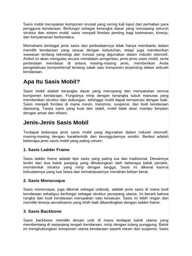 Sasis Mobil Merupakan Komponen Krusial Yang Sering Kali Luput Dari ...