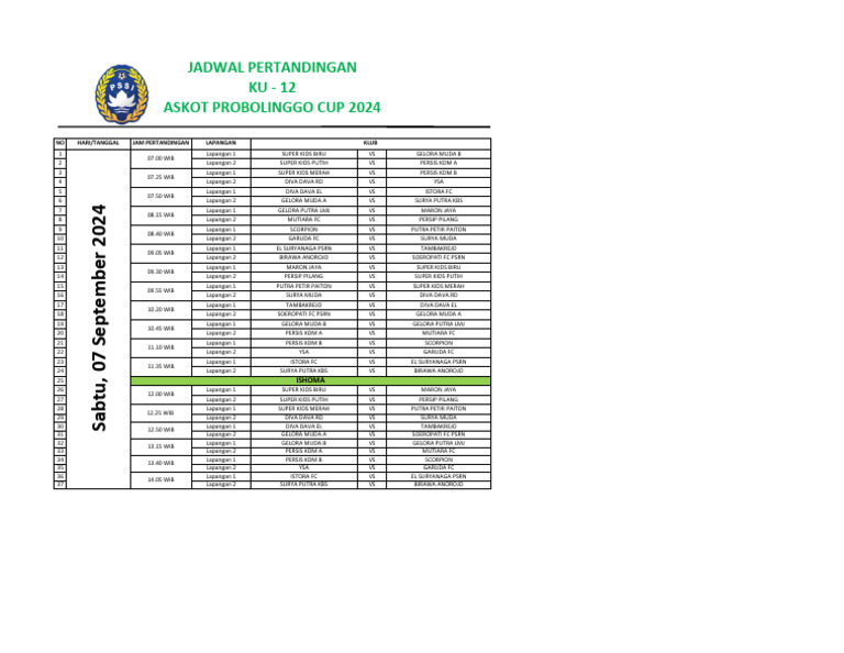 Jadwal Pertandingan Penyisihan Grub U12 | PDF