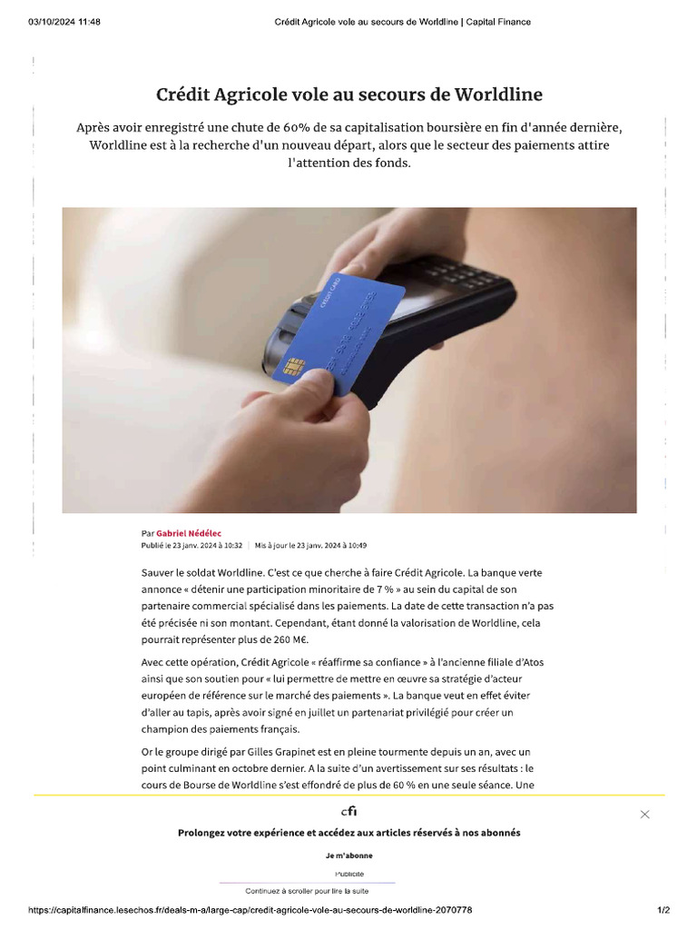 Crédit Agricole Vole Au Secours de Worldline | PDF