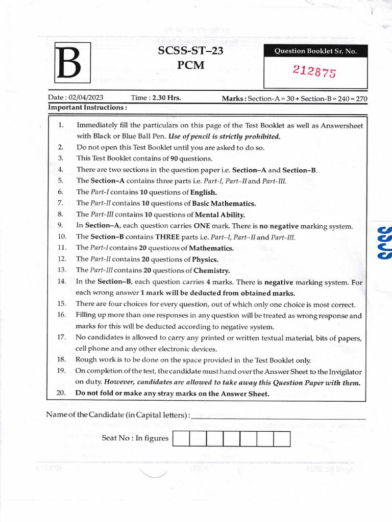 SCSS-ST-23 128?: Date: Marks | PDF