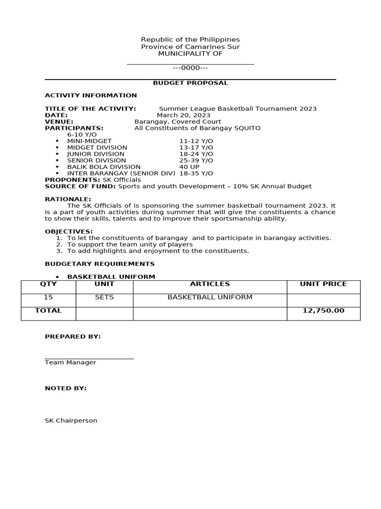 Summer League Basketball Budget 2023 | PDF | Business | Finance & Money ...