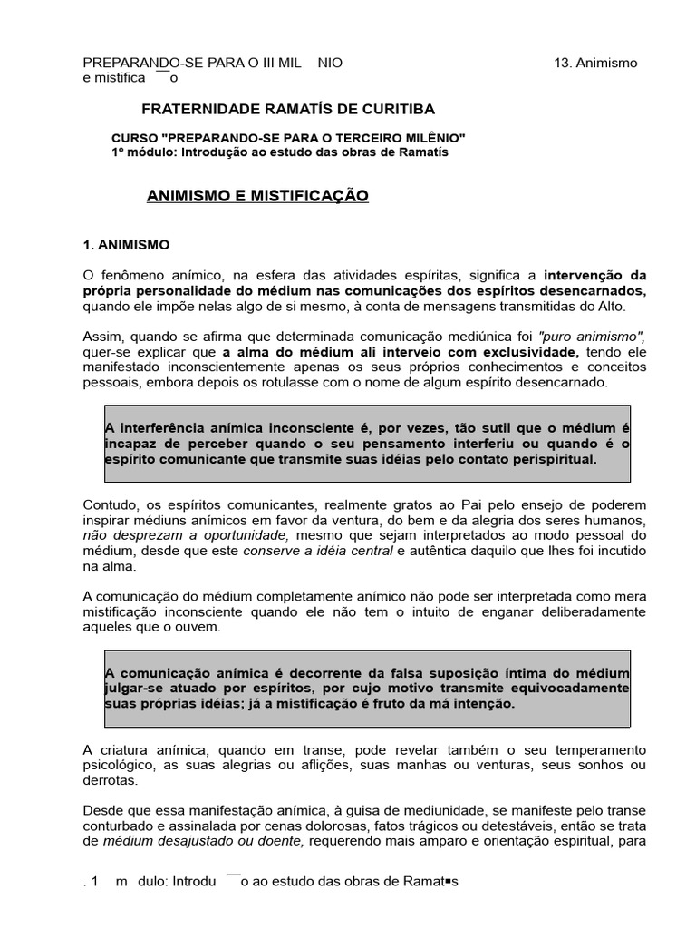Toaz - Info Apostila Ramatis 15 Animismo e Mistificaao PR | PDF | Forteana | Paranormal