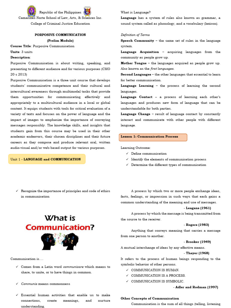 Purposive Communication Lesson 1 To 5 | PDF | Communication | Body Language