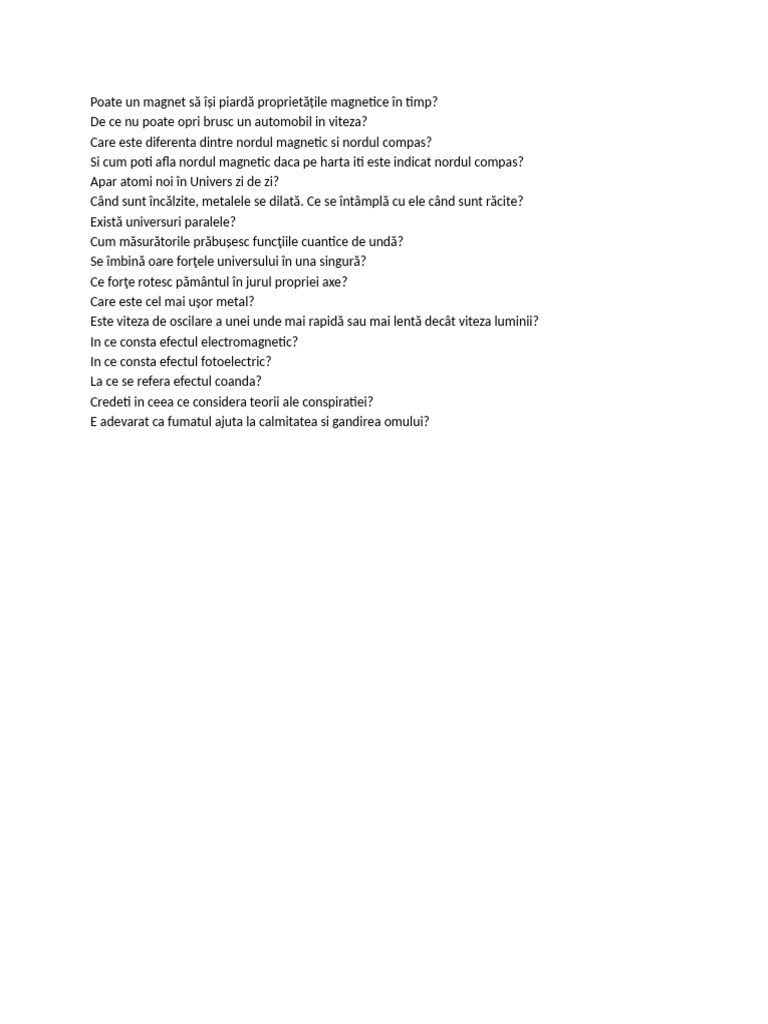 Intrebari Profu de Fizica | PDF