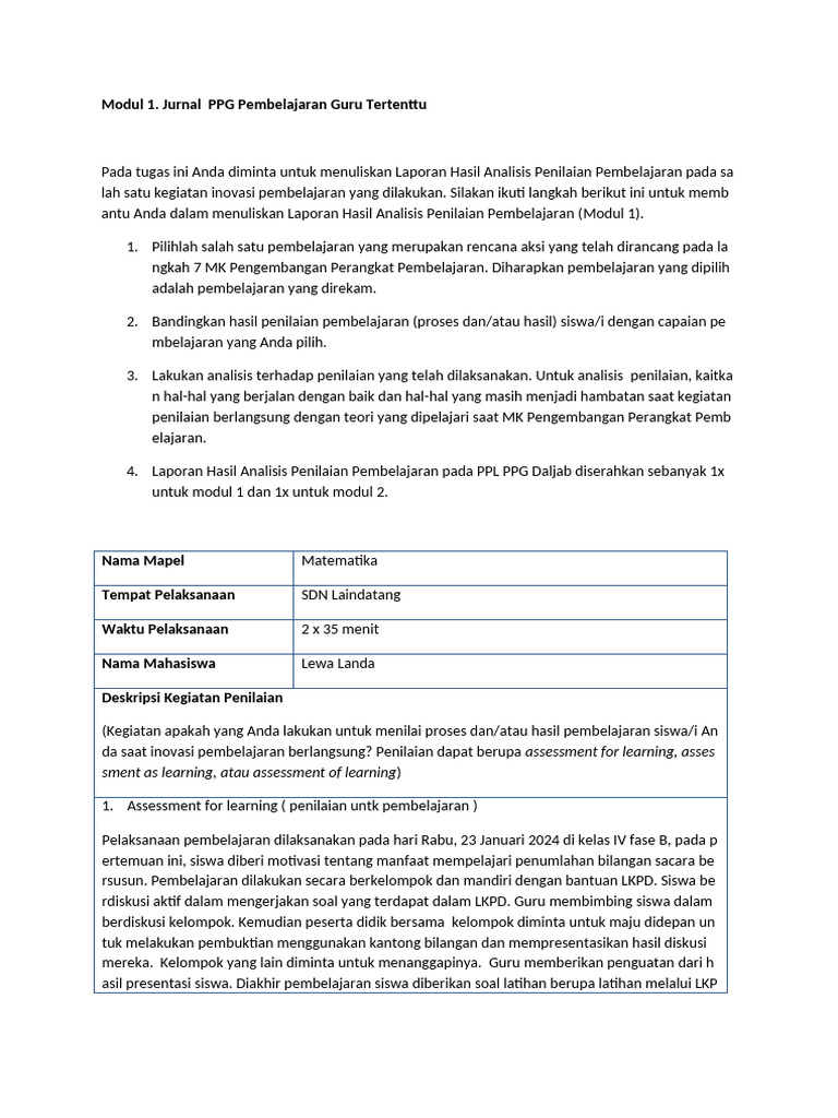 Modul 1 Jurnal Ppg Lewa | PDF