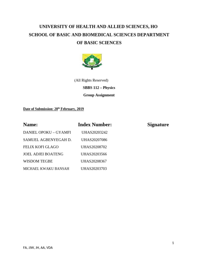 Sbbs 112 Physics Assignment | PDF