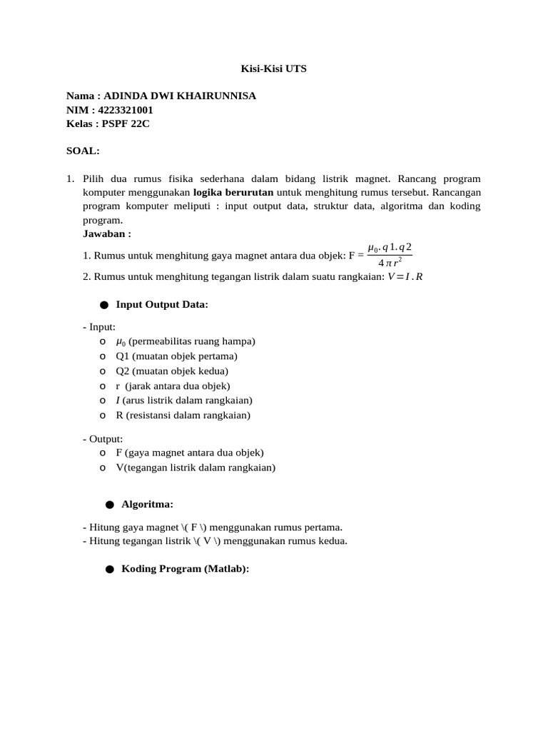 Adinda Dwi KH - Kisi Kisi Uts Algo | PDF