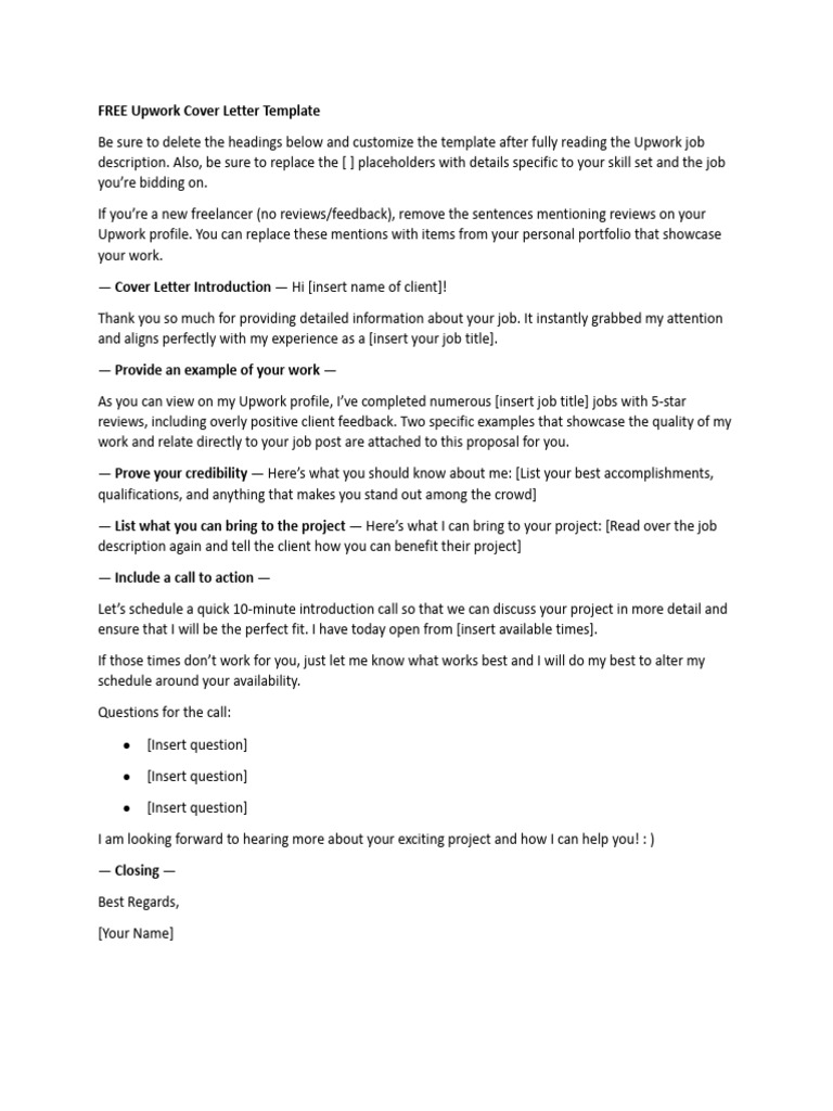 FREE Upwork Cover Letter Template.docx | PDF