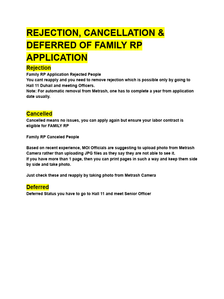 Rejection,Cancellation&Defeered Rp Application | PDF