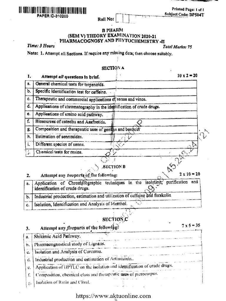 Bpharm 5 Sem Pharmacognosy and Phytochemistry 2 Bp504t 2021 | PDF