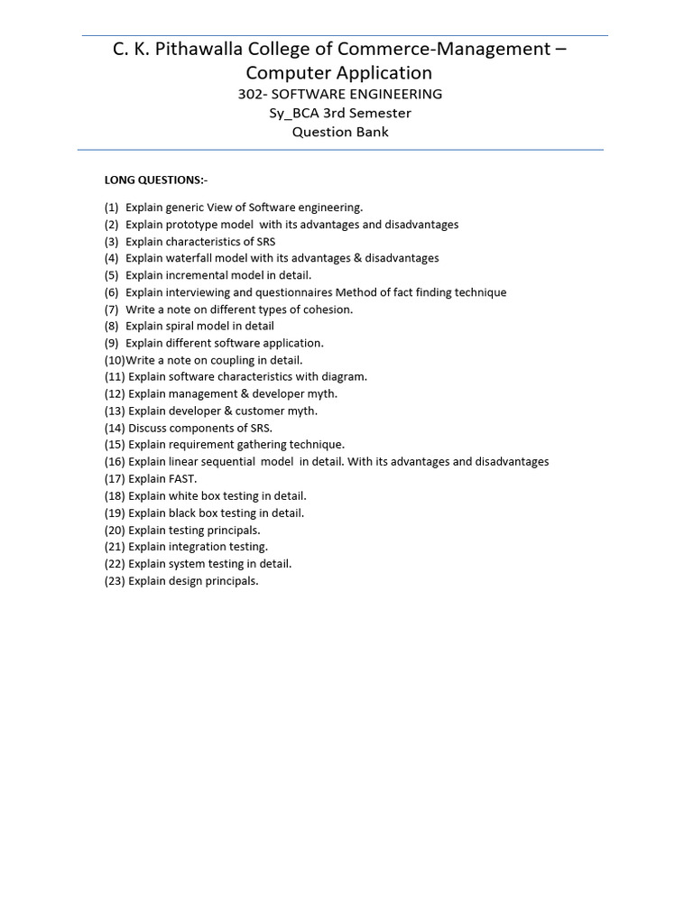 Software Engineering Question Bank | PDF