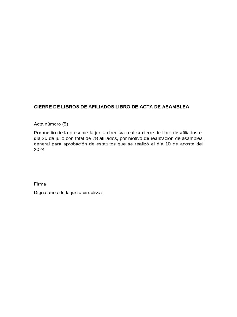 Modelo Cierre de Libros Por Asamblea | PDF