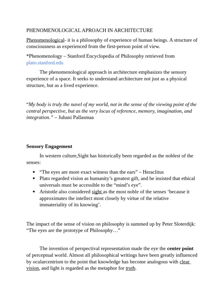 Phenomenological Aproach in Architecture | PDF