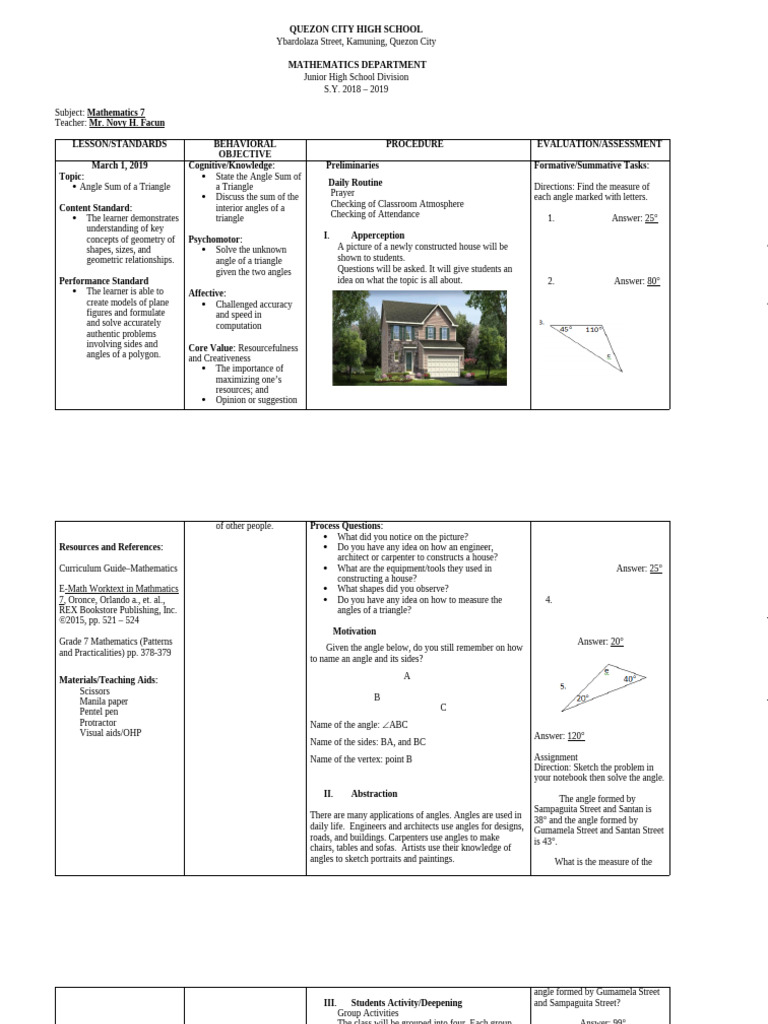 ANGLE SUM OF TRIANGLE DEMO | PDF