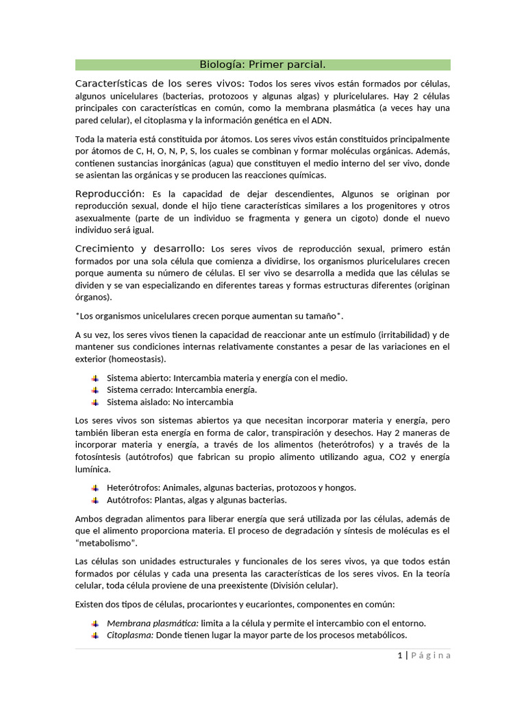 Biología.- primer parcial | PDF