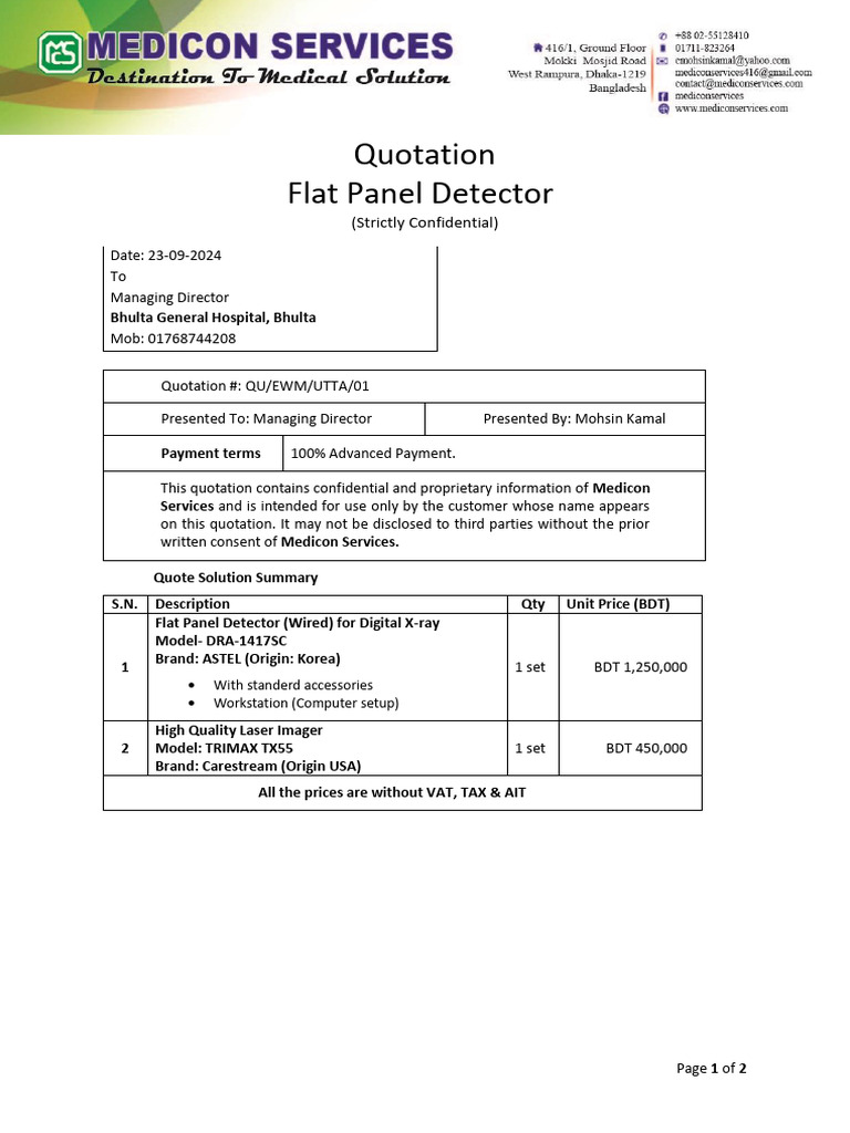 Quotation for Bhulta General Hospital | PDF | Imaging | Radiography