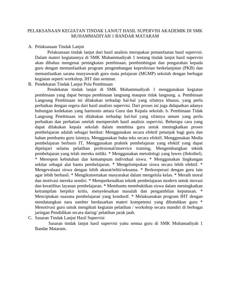 Tindak Lanjut Supervisi | PDF