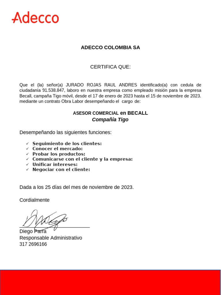Adecco Colombia Sa | PDF