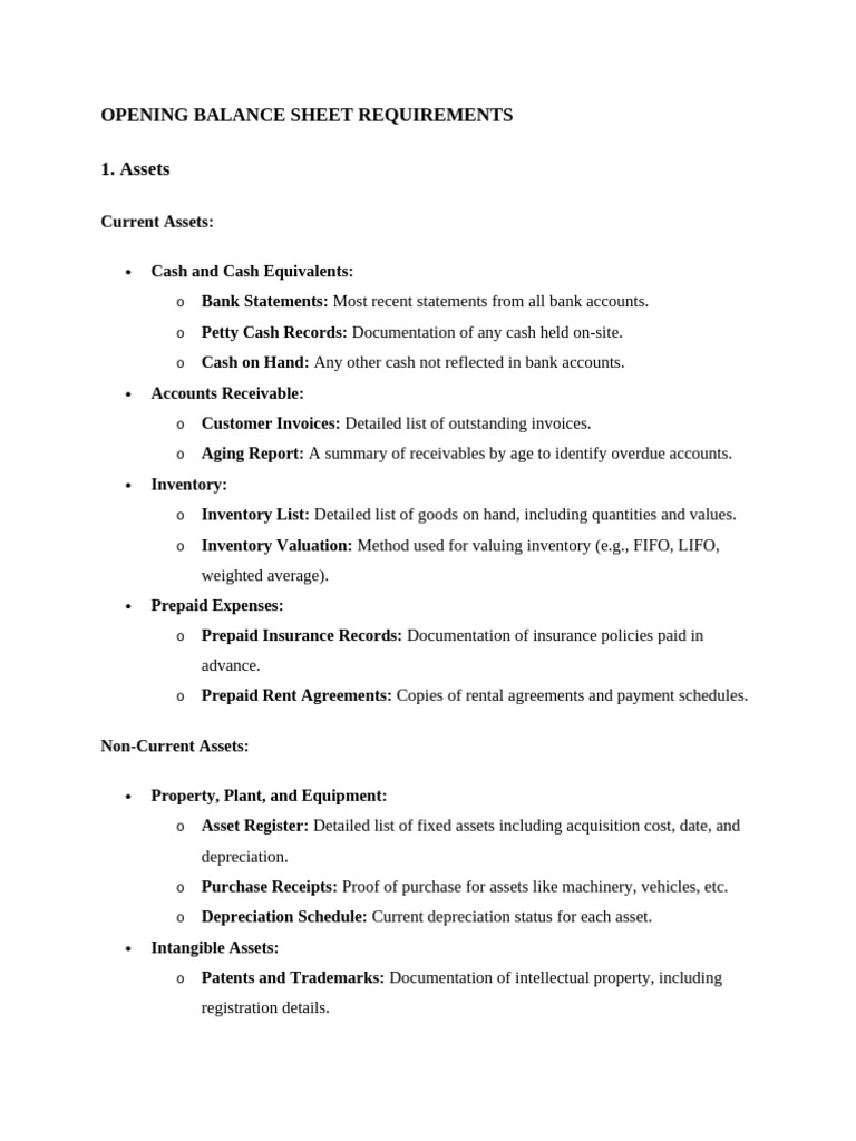 Opening Balance Sheet Requirements | PDF
