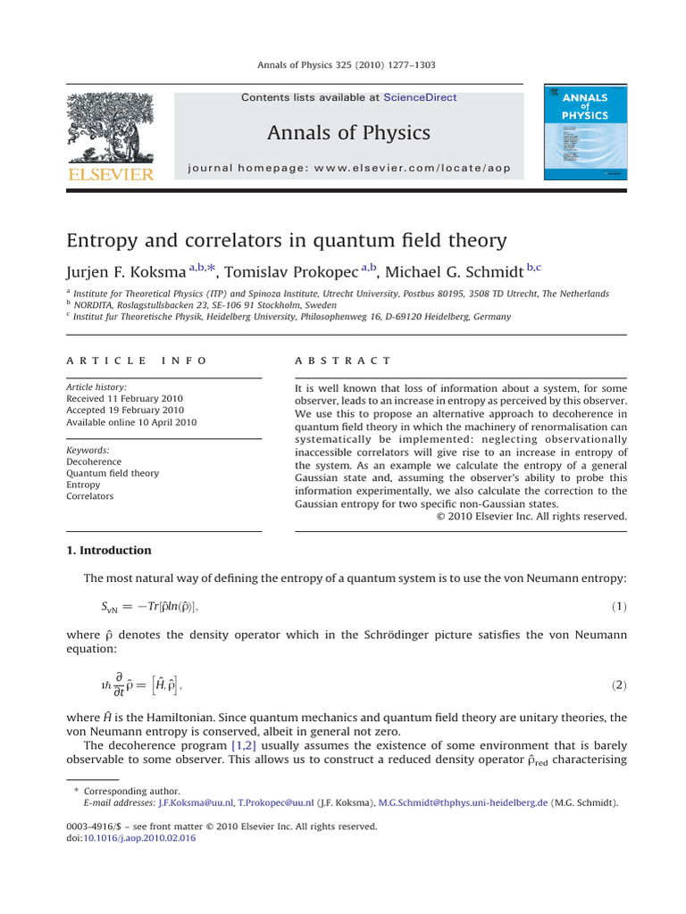 Entropy and Correlators in Quantum Field Theory | PDF | Entropy | Mathematics