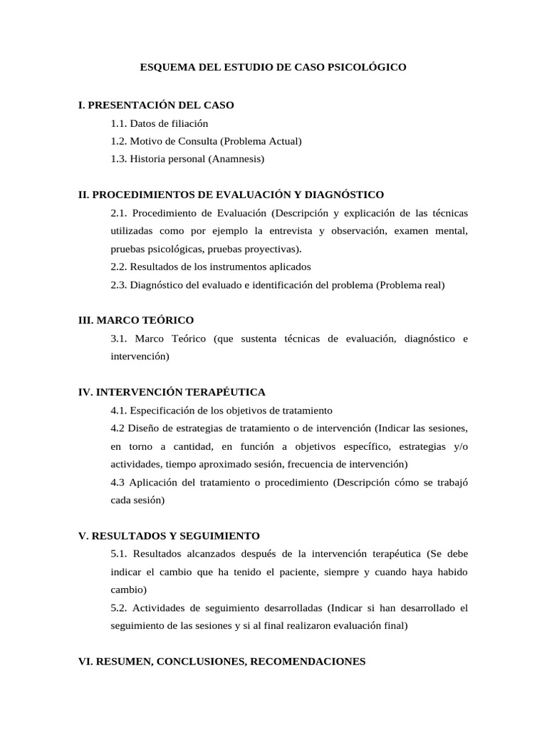 ESQUEMA DEL ESTUDIO DE CASO PSICOLÓGICO | PDF