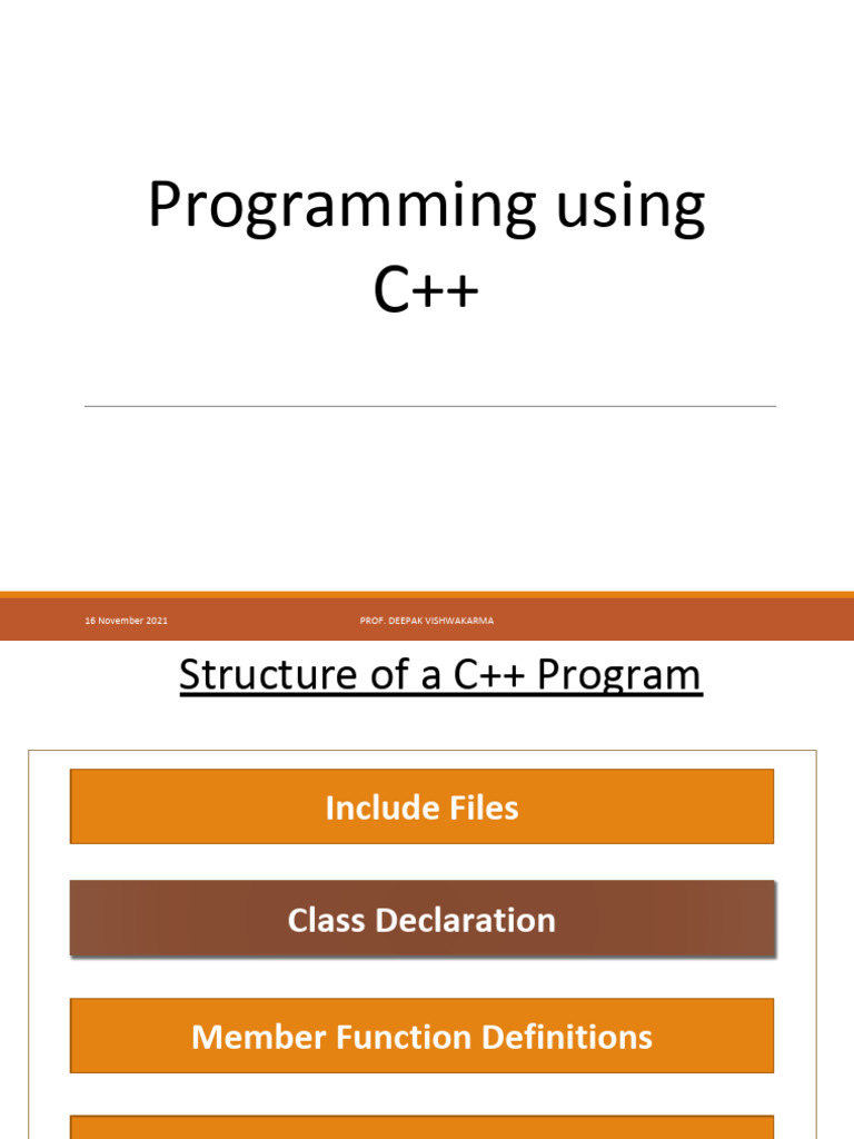 Programming Using C++: 16 November 2021 Prof. Deepak Vishwakarma | PDF